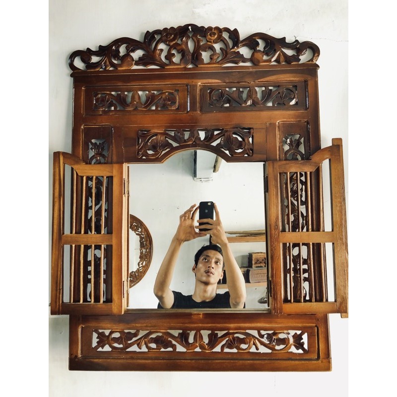 Jual Cermin jendela ukir krepyak jati 80x60 | Shopee Indonesia