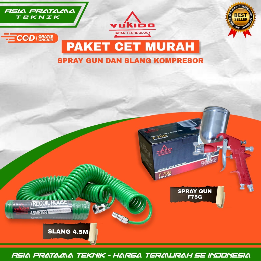 Jual PAKET 2 ITEM Spray Gun F75G Cat Semprot Tabung Atas Plus Selang ...
