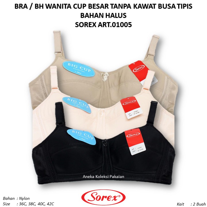 Jual Bra Sorex Big Cup / BH Wanita Full Cup Motif Polos Tanpa Kawat Busa Tipis Sorex art. 01005 ...