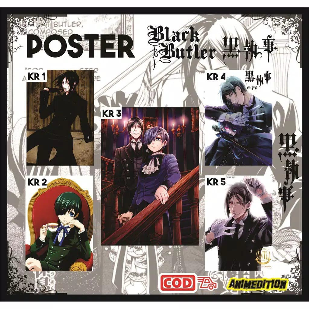 Jual Poster Anime Black Butler Kuroshitsuji Sebastian Michaelis Ciel ...
