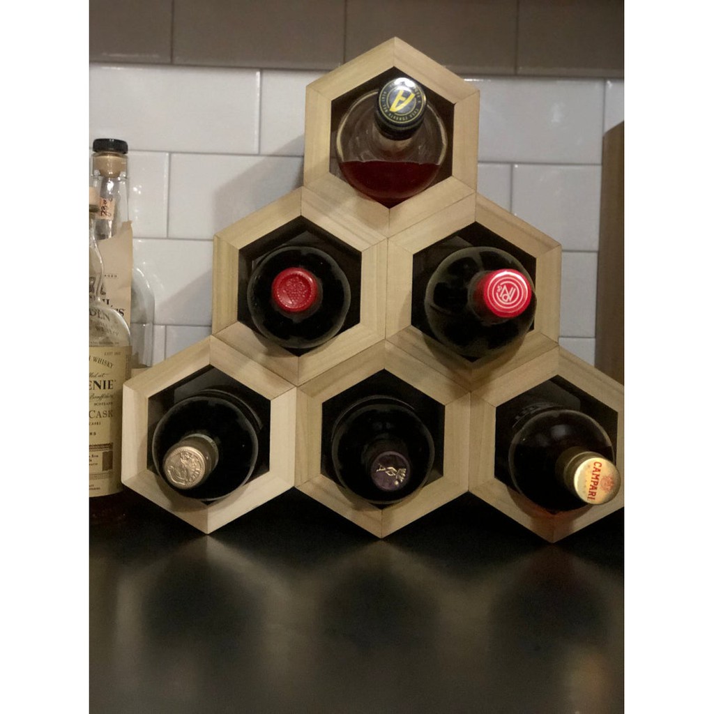 Jual Nanhayu Govinda - Wooden Hexagon Wine Rack, Rak Wine Kayu Model ...