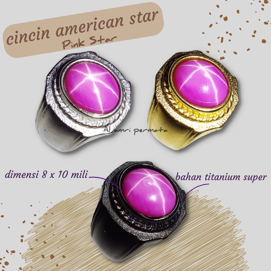 Jual Cinci batu american star pink ruby star top 6 star rays / Cincin ...