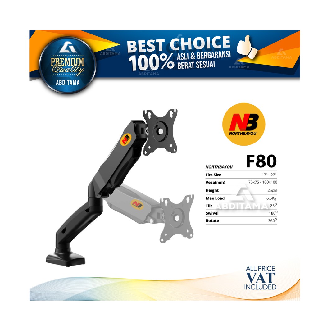 Jual Bracket TV Monitor LED LCD North Bayou NB F80 NBF80 13"-27" Tilt ...