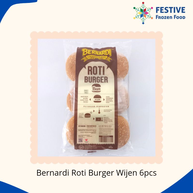 Jual Bernardi Roti Burger Wijen isi 6pcs 300gr | Festive Frozen Food ...