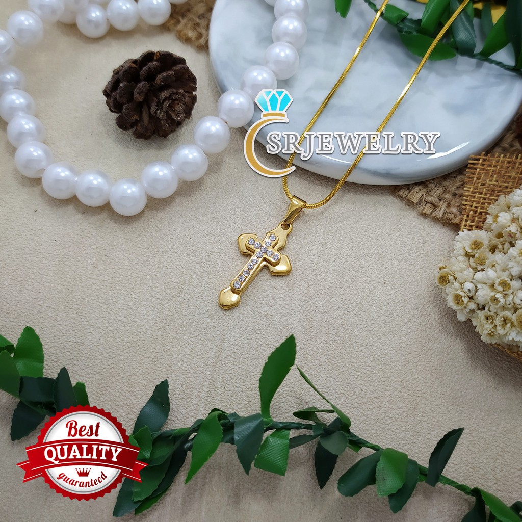 Jual Kalung Salib Emas Bahan Titanium / Liontin Rohani Kristen / Kado ...