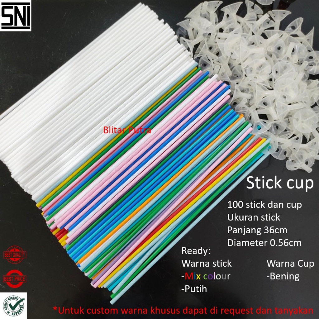 Jual 100 set stick dan cup balon stick balon grosir murah (1paket = 100 ...
