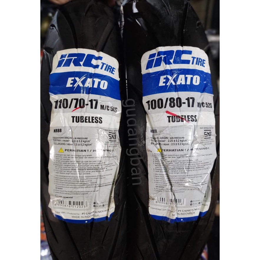 Jual Paket IRC Exato NR88 100 80 17 dan 110 70 17 TUBELESS Ban Motor NR 88 Ninja Cbr Satria FREE ...