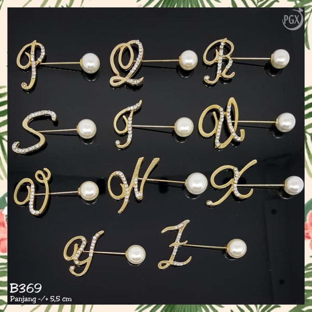 Jual Tuspin Huruf Inisial Mutiara Pearl - Bros Tusuk Peniti Hijab ...
