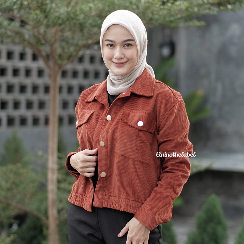 Jual Jaket Wanita Jacket Corduroy Hight Waist Cropped Hooded Top ...