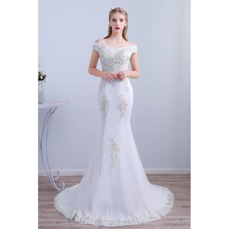 Jual Gaun Pengantin 1810017 Putih Sabrina Wedding Gown | Shopee Indonesia