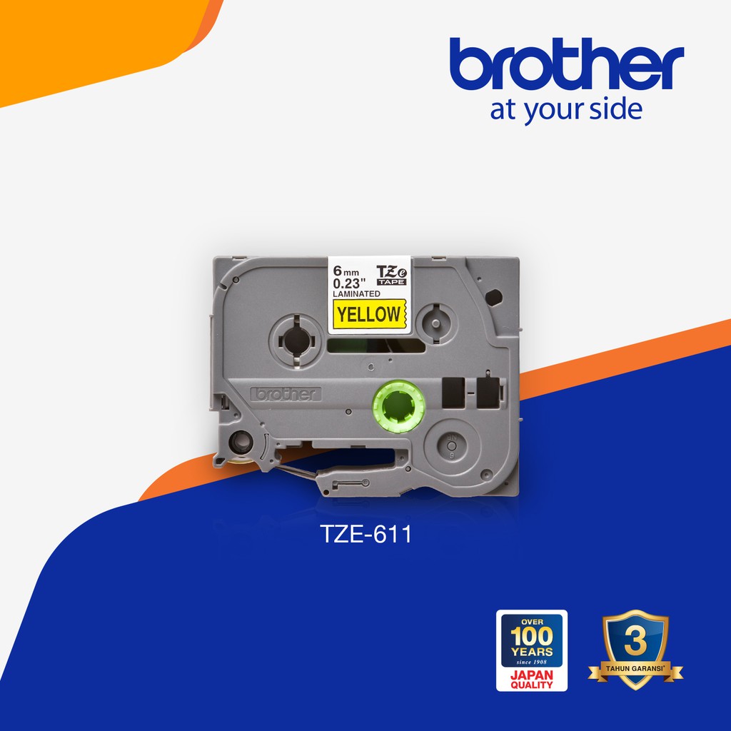 Jual Brother Label Tape TZE-611 Black on Yellow Laminated Tapes 6mm ...