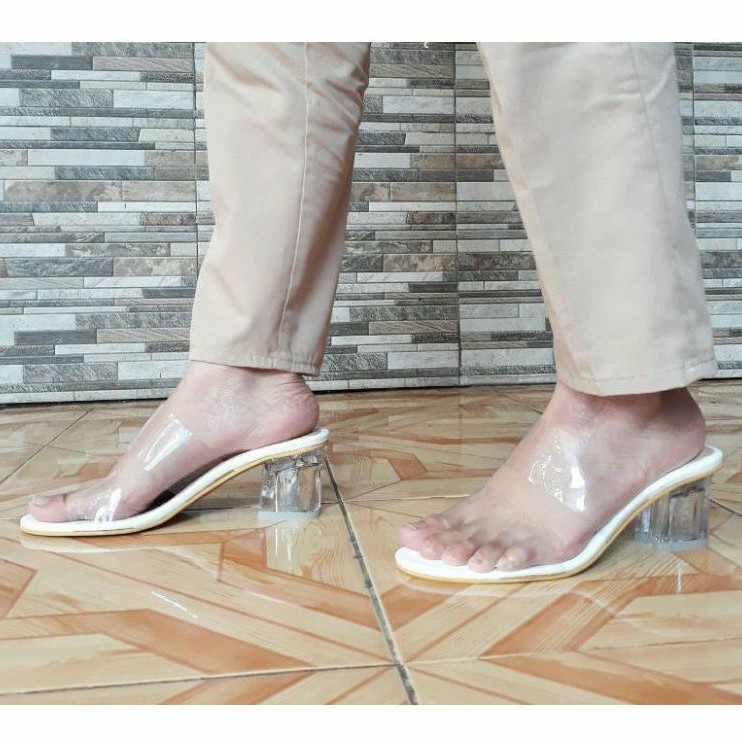 Jual Sandal wanita perempuan Hak Kaca heels Kaca tali mika transparan ...