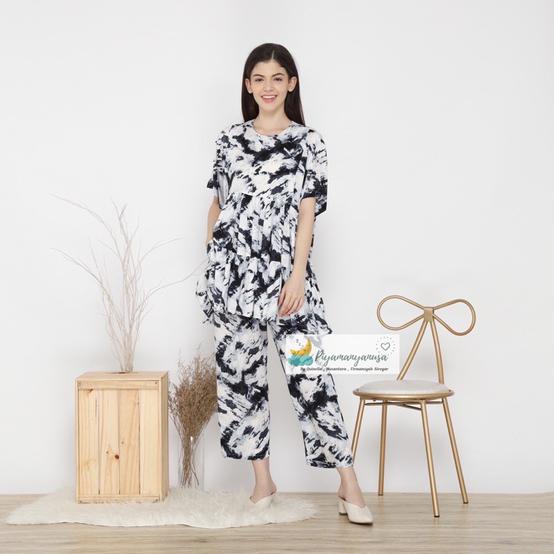 Jual Eliza Marble Black Set busui pendek (baca deskripsi info lengkap ...