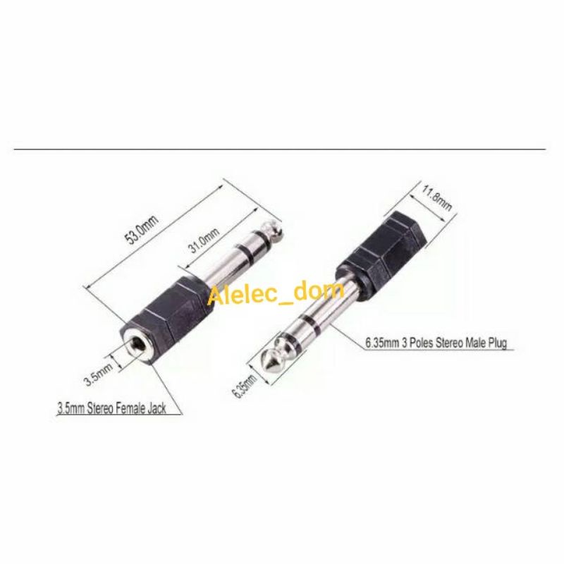 Jual converter konektor jack mic 6,5 mm male ke stereo 3,5 mm female ...
