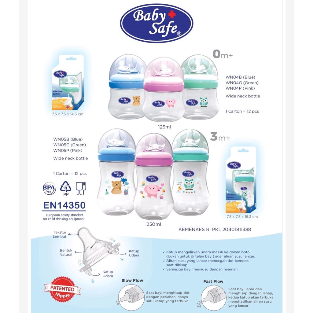 Jual Botol Susu Baby Safe Wide Neck Bottle motif kartun WN04 125ml ...