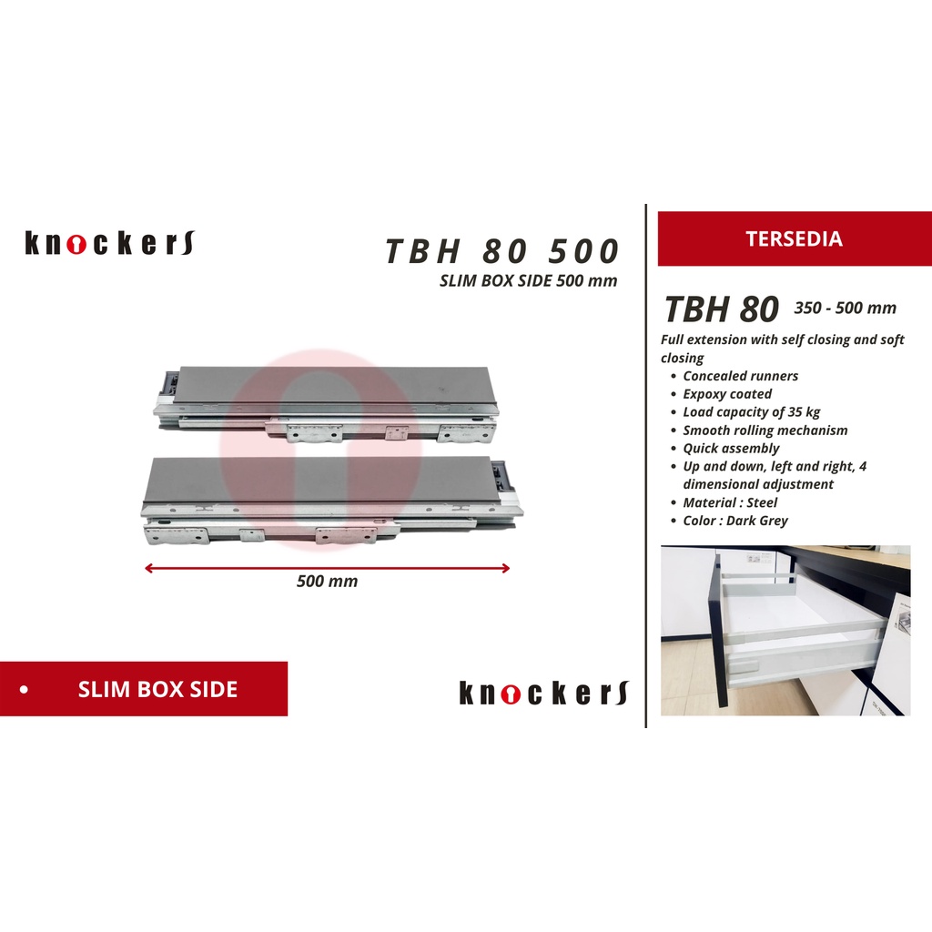 Jual Knockers Slim Box Steel Drawer Side H 80 MM TBH80 | Shopee Indonesia