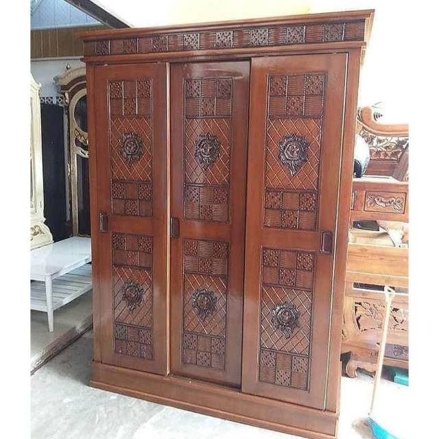 Jual ALMARI PINTU 3 MINIMALIS / ALMARI UKIR FULL JATI | Shopee Indonesia