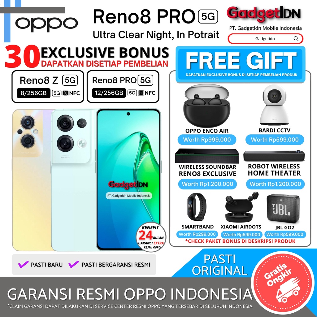 Jual OPPO Reno 8 Pro 5G | Reno 8 Z 5G 12/256GB 8/256GB ( + 5GB Extension Ram ) Reno8 Pro Garansi ...