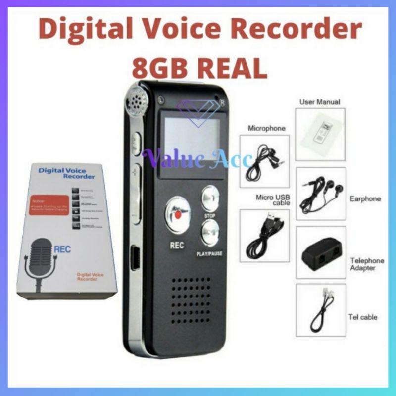 Jual Digital Voice Recorder 8GB + MP3 Player Perekam Suara | Shopee ...