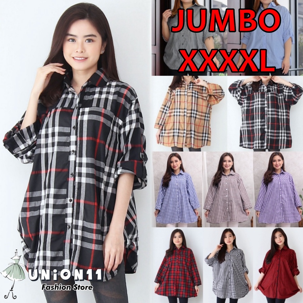 Jual UNION11 - KEMEJA WANITA JUMBO XXXXL / ATASAN BIGSIZE WANITA / KEMEJA BIGSIZE 4XL WANITA LD ...
