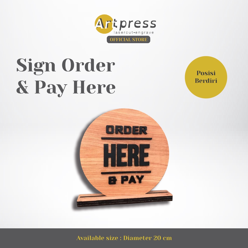 Jual Artpress Sign Order And Pay Here Kayu untuk Kafe / Restoran ...