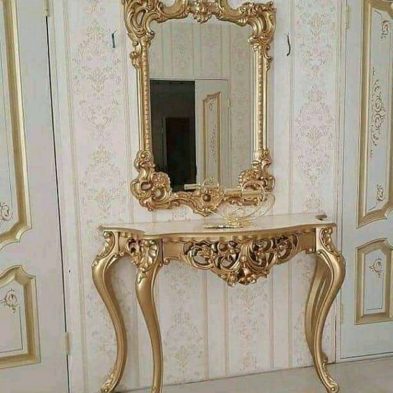 Jual meja rias ukir kaca cermin klasik custome duco gold kayu jati ...