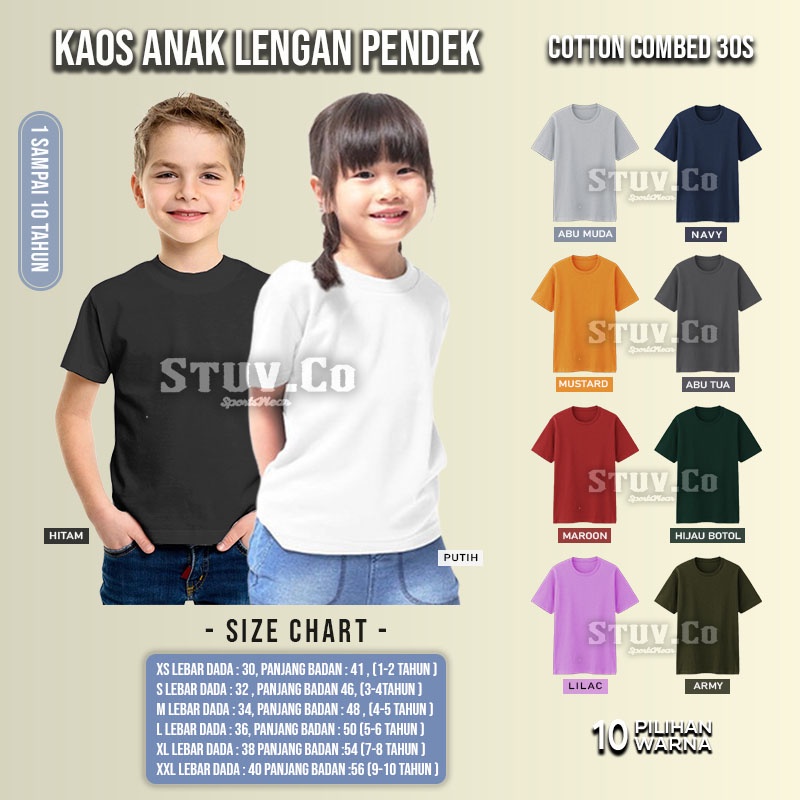 Jual KAOS POLOS ANAK TANGAN PENDEK USIA 1 SAMPAI 10 TAHUN BAHAN COTTON COMBED 30s LEMBUT ...
