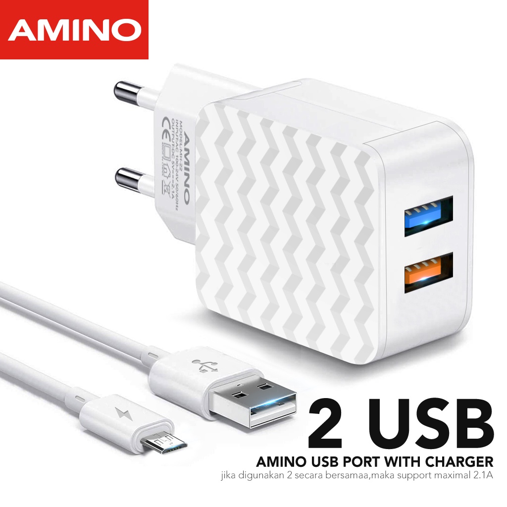 Jual AMINO 2 Port USB Fast Charger 2.1A Micro USB Quick Charger Adapter ...