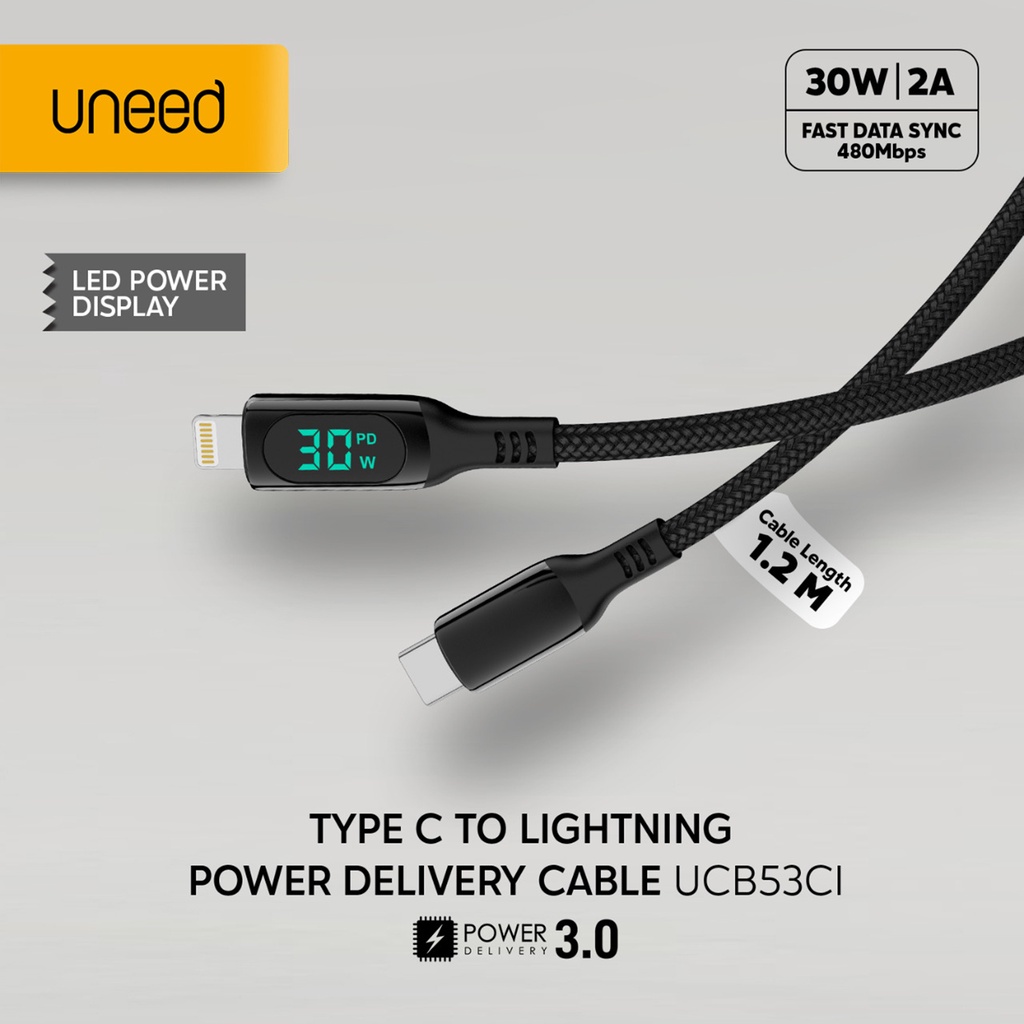 Jual Uneed Kabel Data Type C to Lightning iPhone Fast Charging with Display - UCB53Ci | Shopee ...