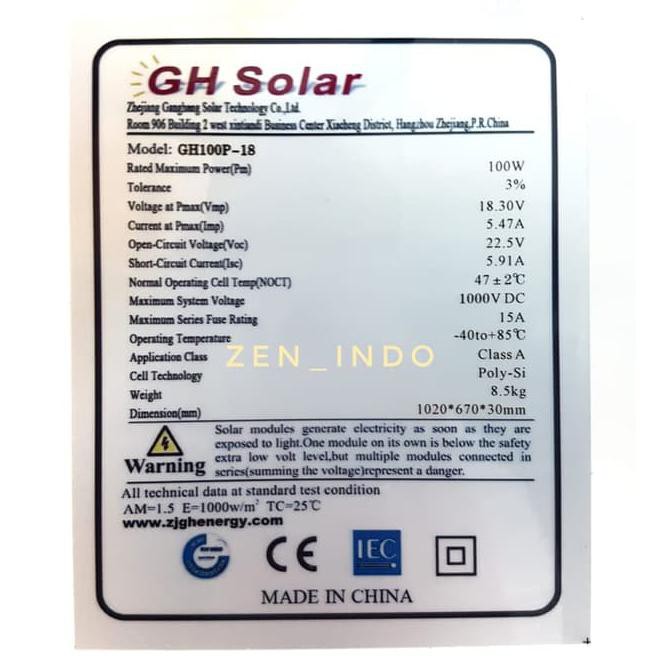 Jual Solar Panel Surya Solar Cell 100Wp 100Watt 100 W Poly Gh Solar ...