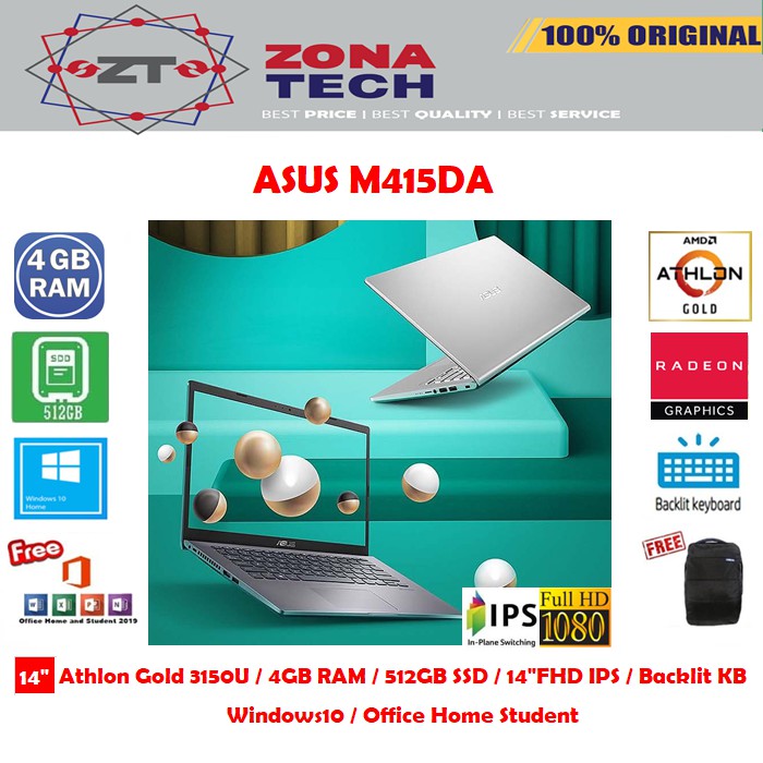 Jual ASUS M415DA - ATHLON GOLD 3150U - 4GB - 512GB SSD - BACKLIT KB ...