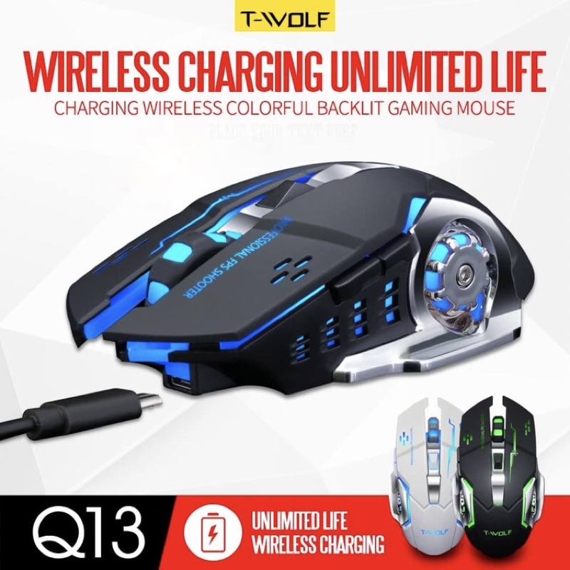 Jual MOUSE GAMING TWOLF WIRELESS LED Q13 RGB | Shopee Indonesia