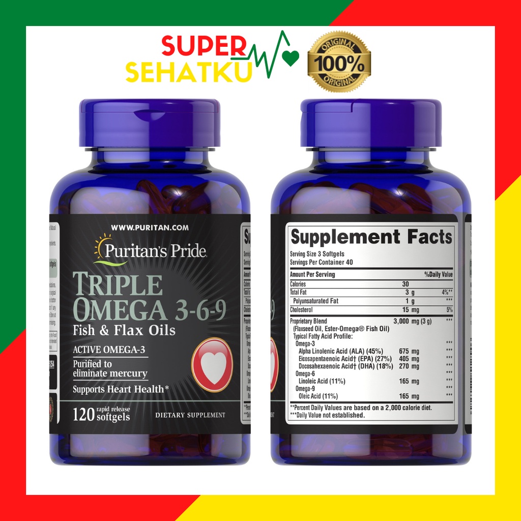 Jual Puritan Pride Triple Omega 369 Fish Flax Oils 120 Softgel 3 6 9 ...