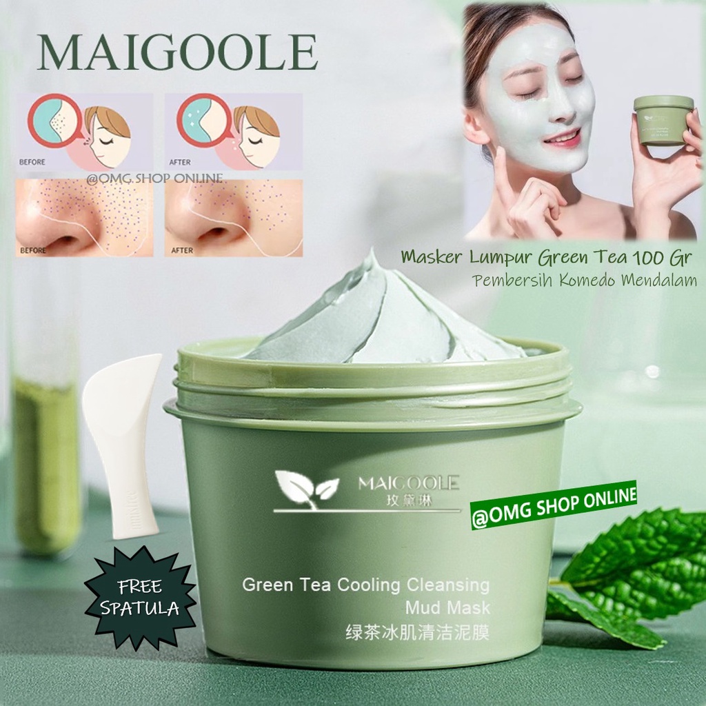 Jual GRATIS Spatula !! Maigoole Green Tea Mask Clay Cleansing Mud Mask ...