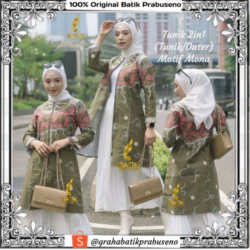 Jual MONA BAJU WANITA TUNIK BATIK PRABUSENO LENGAN PANJANG ASLI SOLO ...