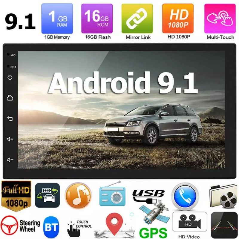 Jual head unit 2 din double din tape mobil android 9.1 32gb layar HD 7 ...