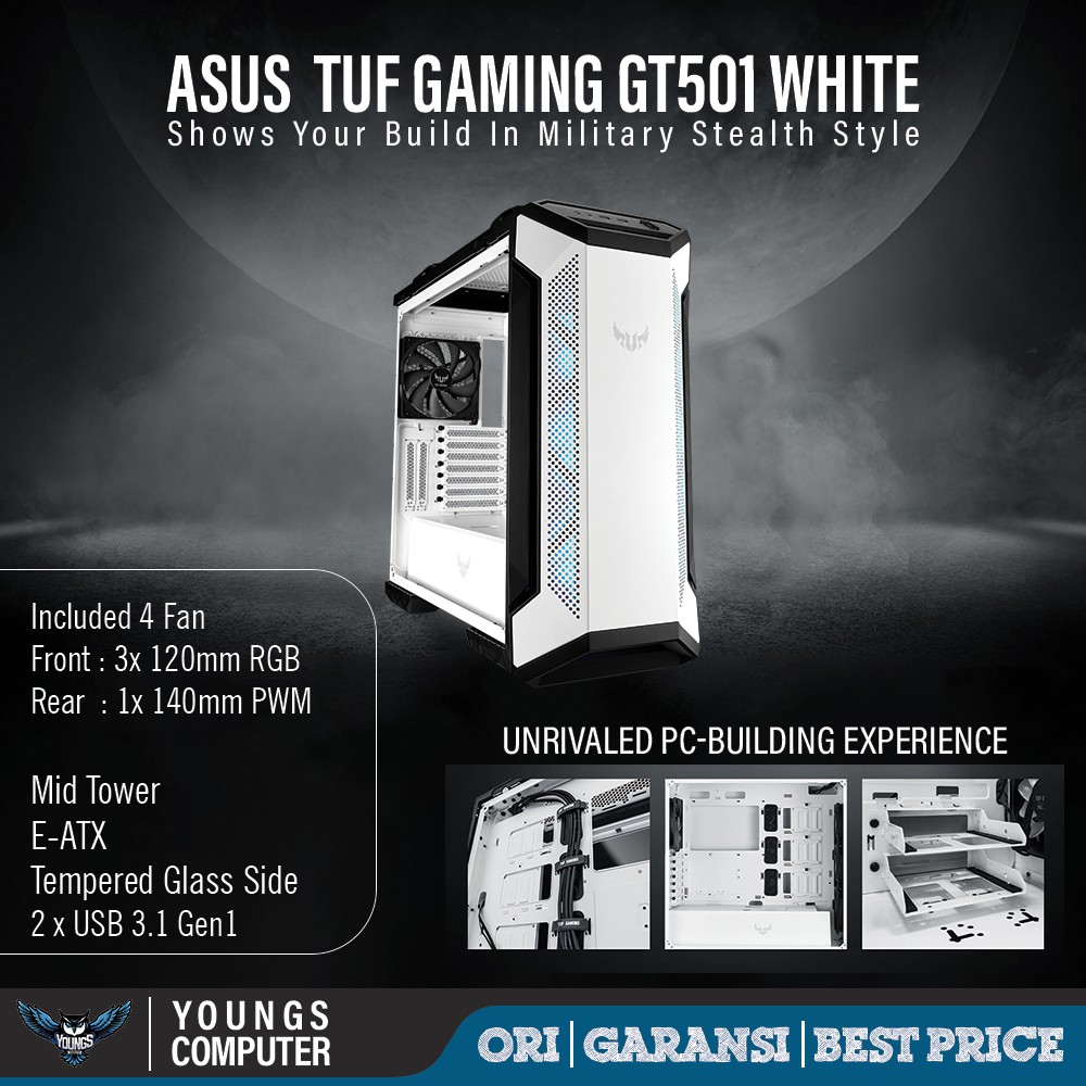 Jual Case Asus TUF Gaming GT501 White | E-ATX 4 Fan Gaming Casing GT ...