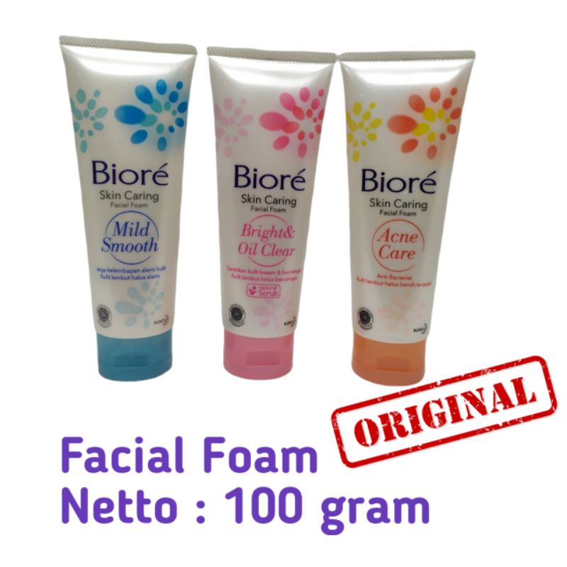Jual BIORE FACIAL FOAM SKIN CARING 100 GRAM (MILD SMOOTH/ BRIGHT&OIL ...