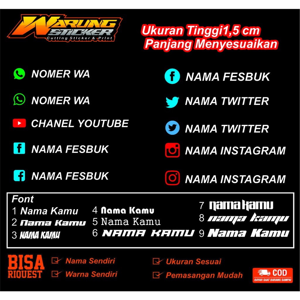 Jual BISA REQUEST!! Sticker Nama Sosmed Hologram (Ig,FB,Twitter,Tiktok ...
