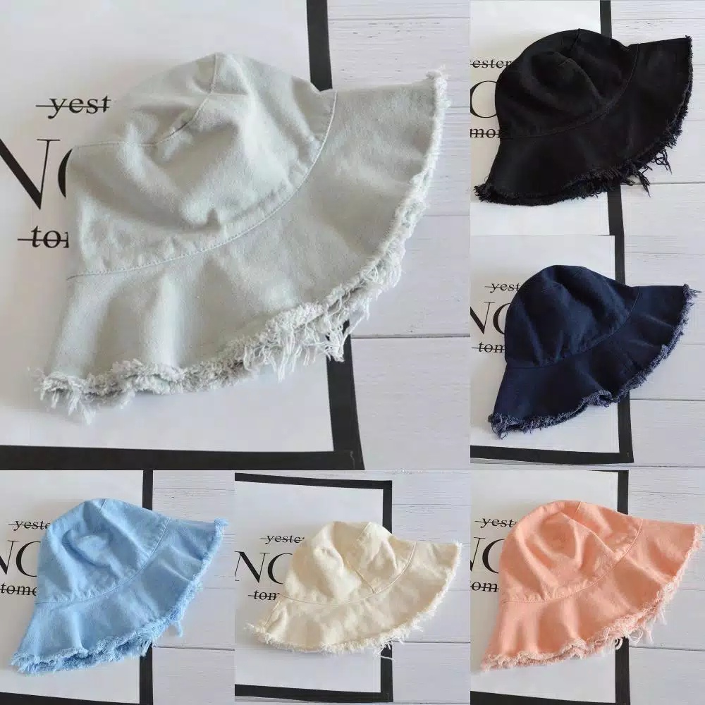 Jual Terpopuler ! Topi Bucket Wanita Fashion Korea ripped bucket hat ...