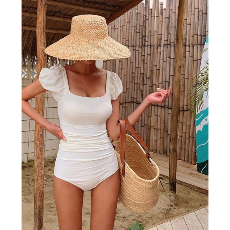 Jual Swimsuit White Polos Baju Renang Wanita Big Size One Piece Gaya