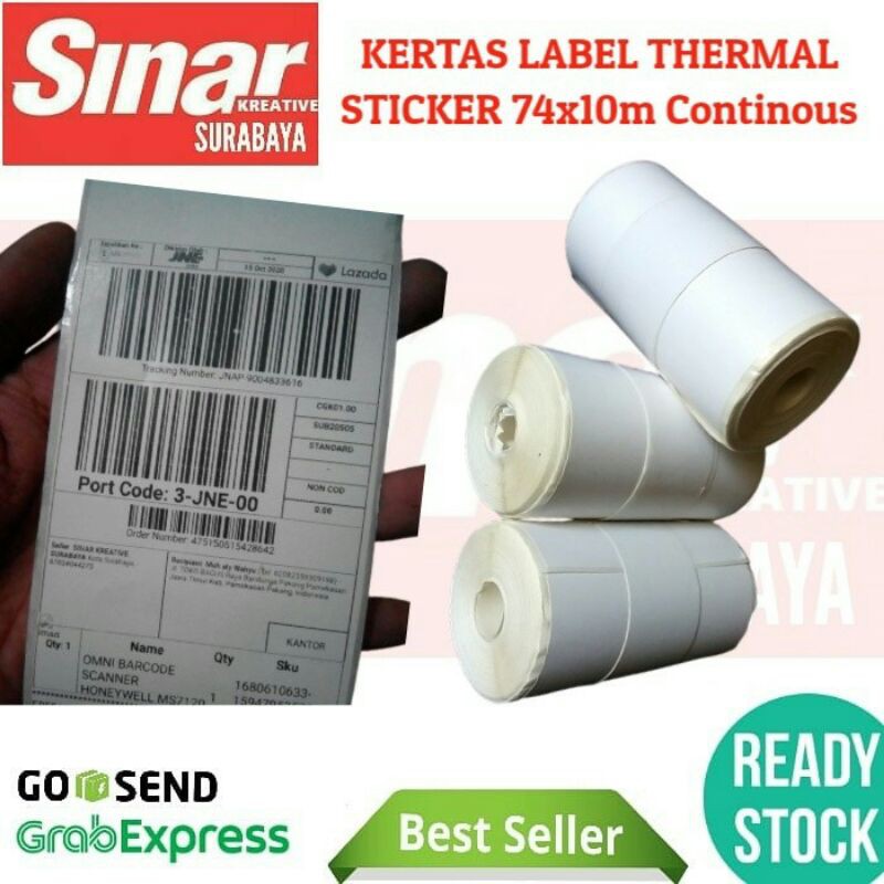 Jual KERTAS LABEL STICKER PRINTER THERMAL 80mm SIZE 74x10M CONTINOUS ...