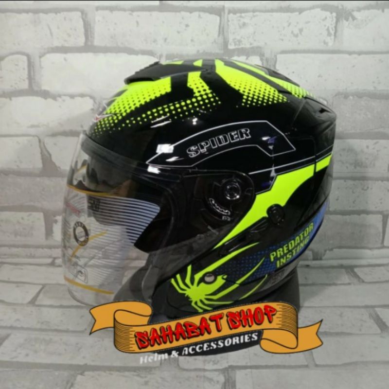 Jual HELM G2 OPTIMAX MOTIF SPIDER PREDATOR | DOUBLE VISOR YELLOW | HELM ...