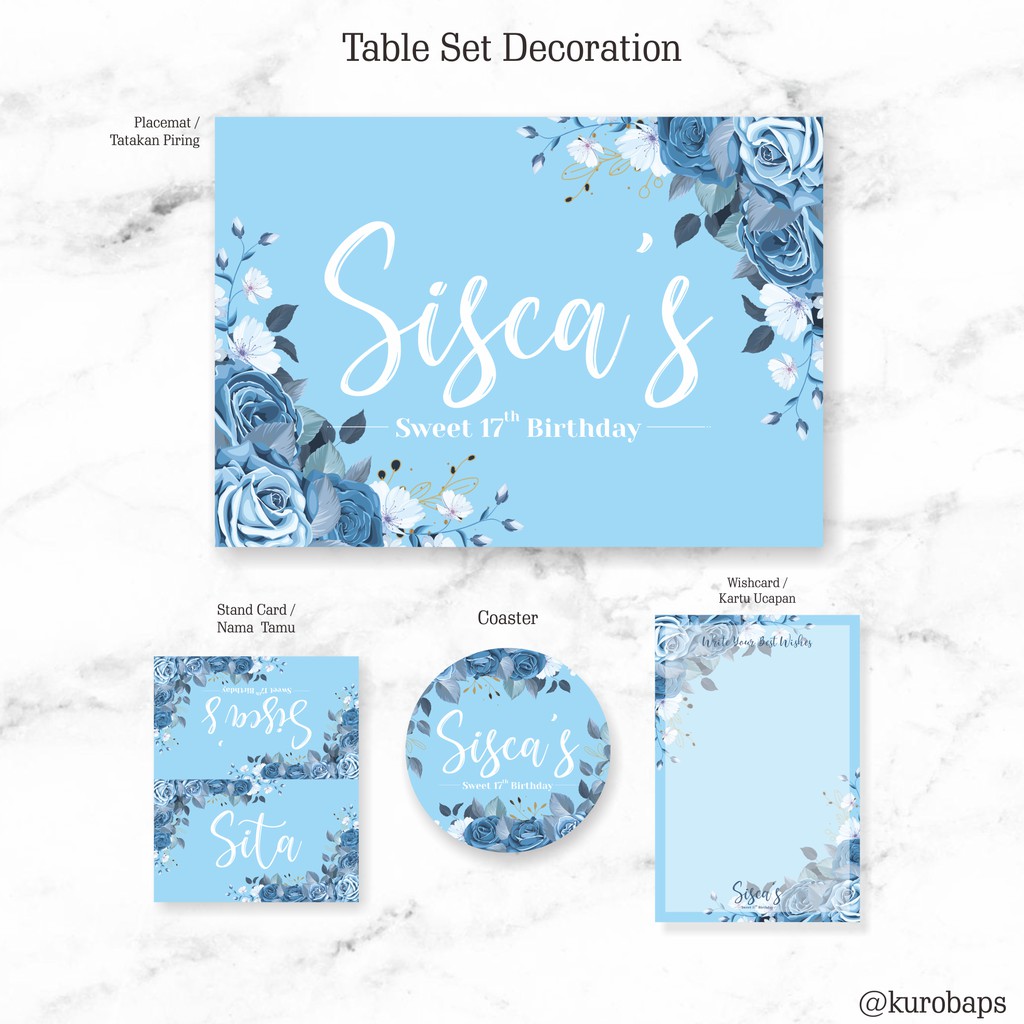 Jual TABLE DECORATION SET BLUE FLOWER BIRTHDAY / BRIDAL SHOWER / BABY ...