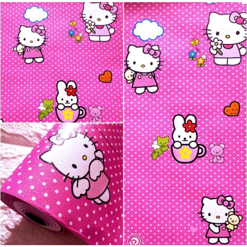 Jual wallpaper stiker dinding motif hello kitty bintik-bintik putih | Shopee Indonesia