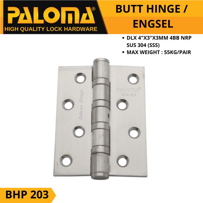 Jual Engsel Hinge Pintu PALOMA DLX BHP 203 4"×3"×3mm Inch Stainless ...