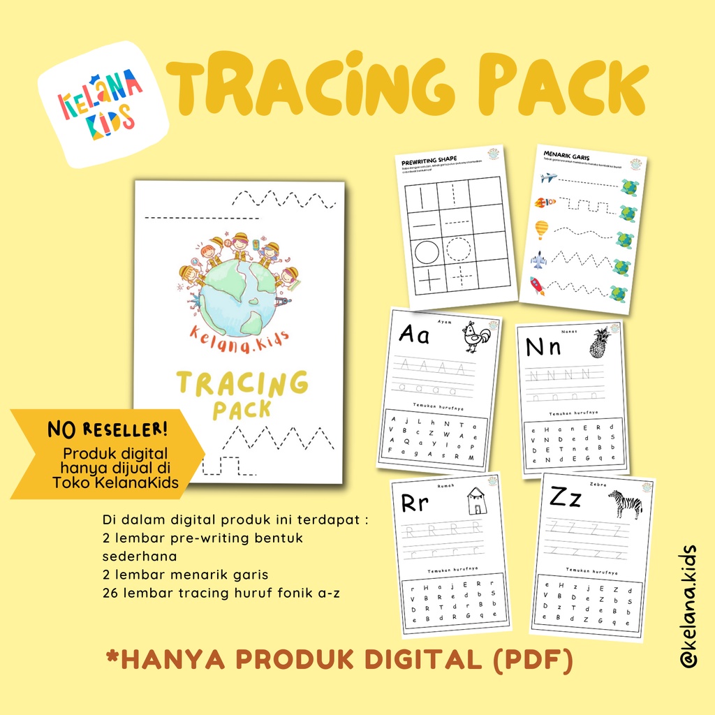 Jual Printable Worksheet Tracing Fonik ABC (A-Z) 30 Lembar Kerja Buku ...