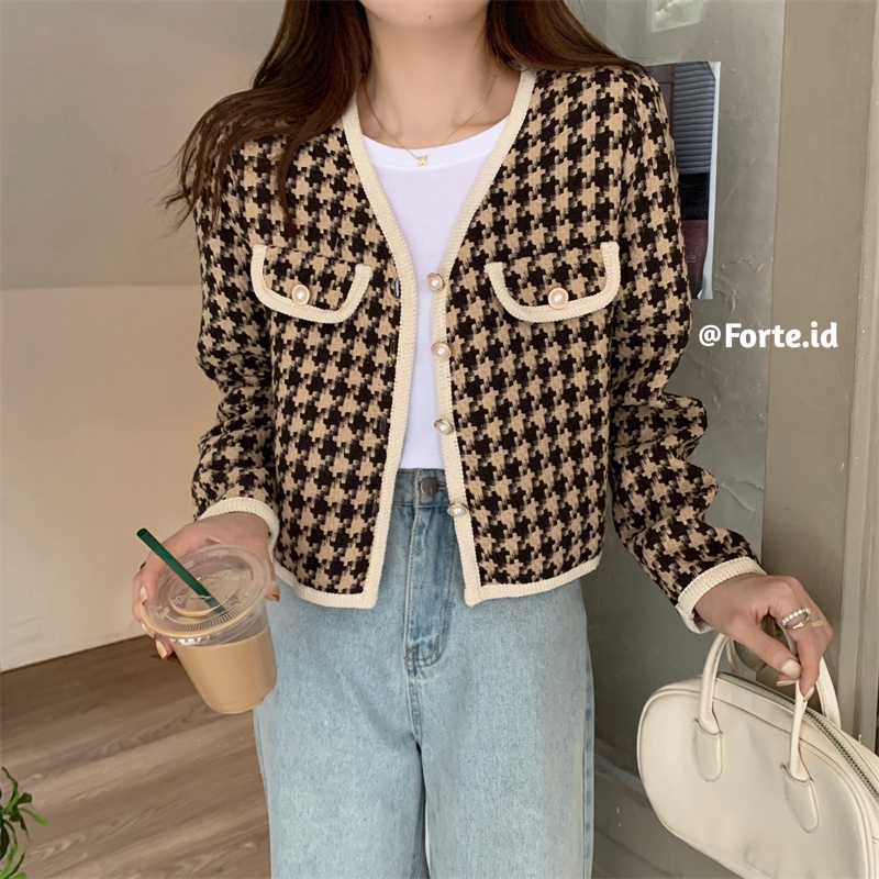 Jual Jacket Lengan Panjang Korean Style Jaket Wanita Terbaru Outer Crop Kotak-kotak | Shopee ...