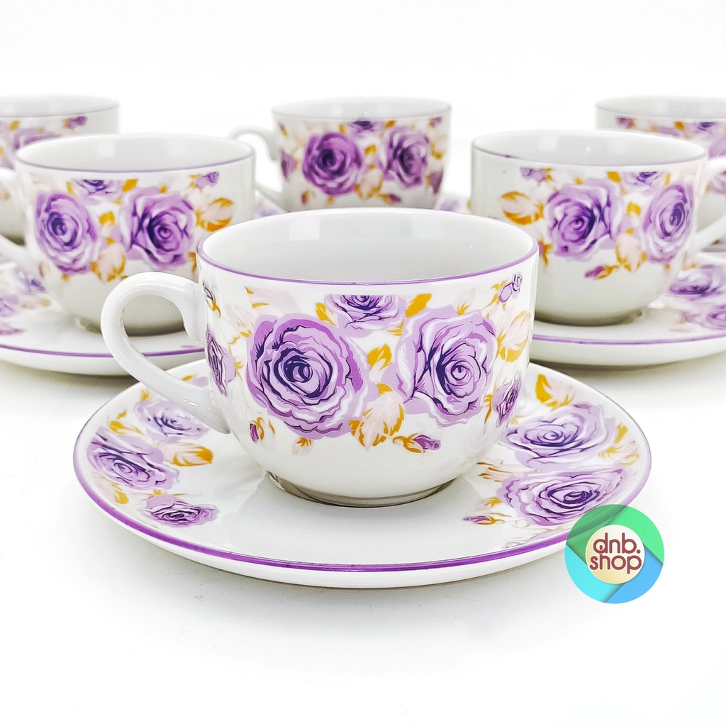 Jual 6 Pasang Cangkir Teh Set Motif DOUBLE ROSE Ukuran 220ml/Cangkir & Alas | Shopee Indonesia