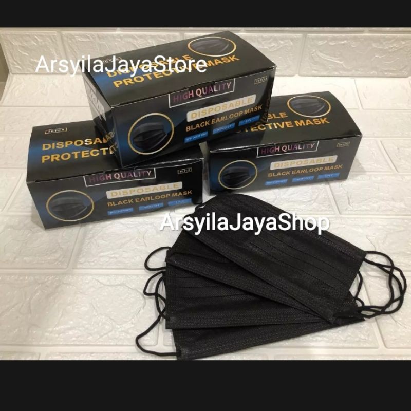 Jual Masker Disposable Hitam Black 3 Ply Earloop Masker Hitam 3ply ...